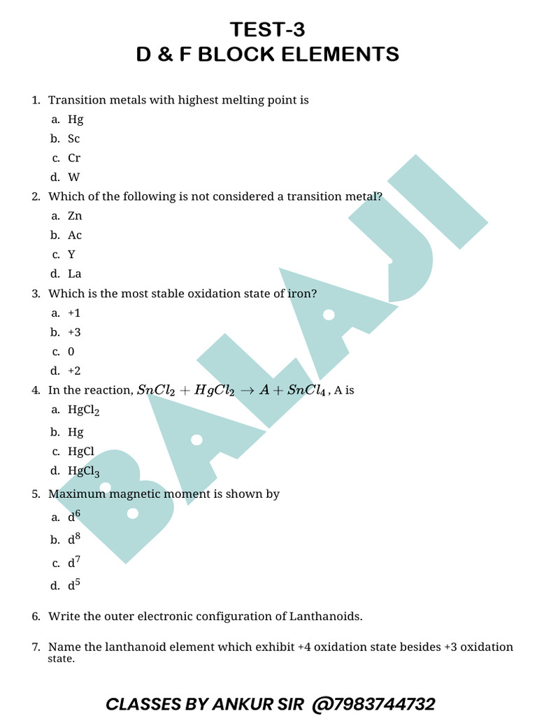 TEST-3 CLASS XII D F BLOCK | PDF