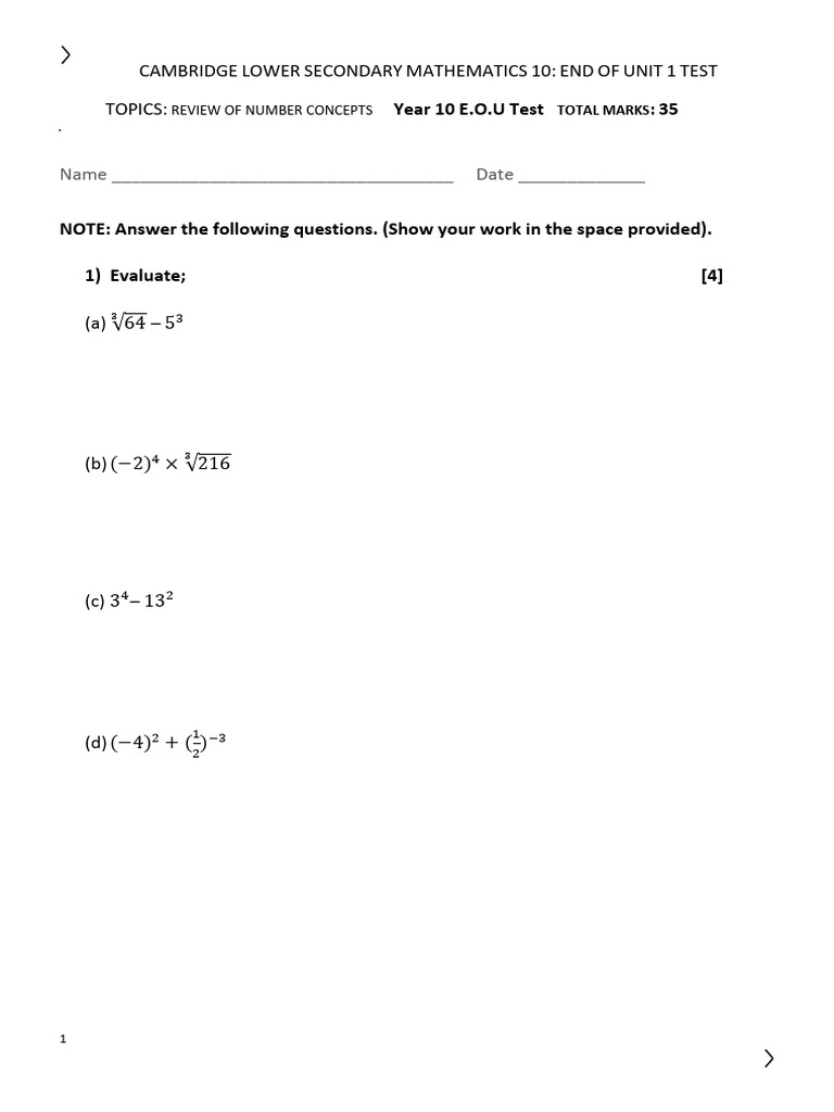 Math New Y10 EOU Test | PDF | Prime Number | Numbers