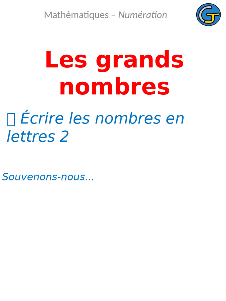 Écrire les grands nombres en lettres | PDF