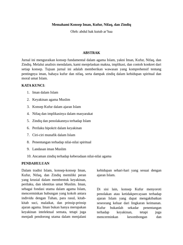 Memahami Konsep Iman Jurnal | PDF
