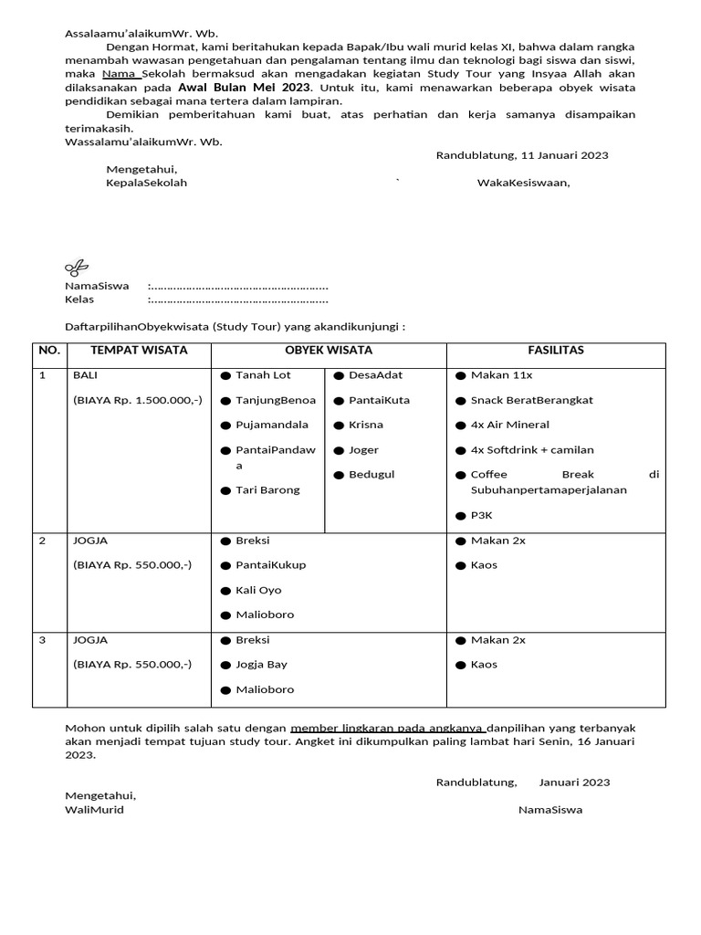 Study Tour Kelas XI Mei 2023 | PDF