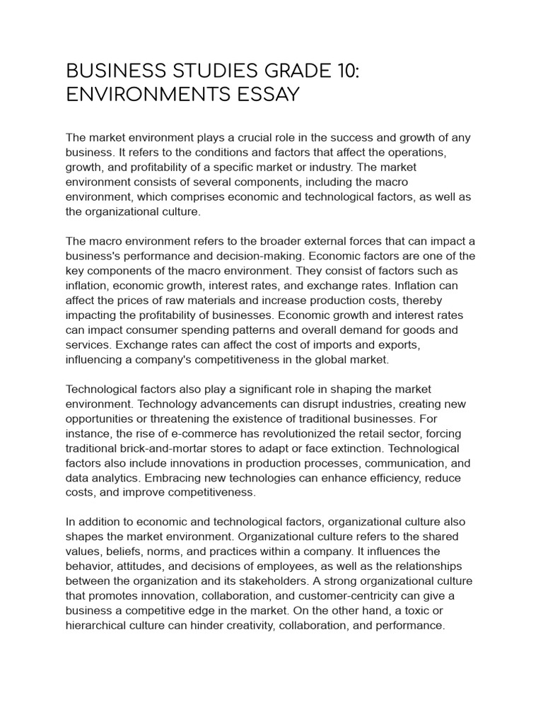 Grade 10 Bussiness Essay | PDF | Organizational Culture | Macroeconomics