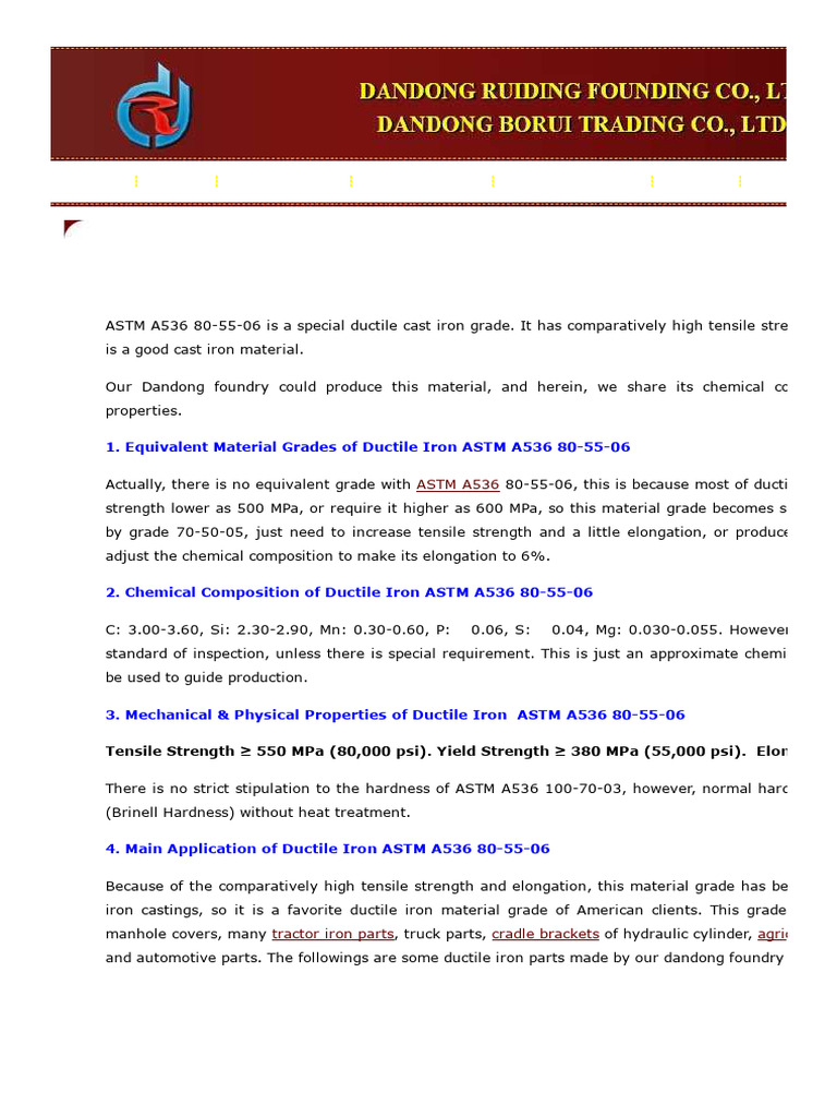 ASTM A536 80-55-06 Ductile Iron, SG Iron Chemical Composition ...