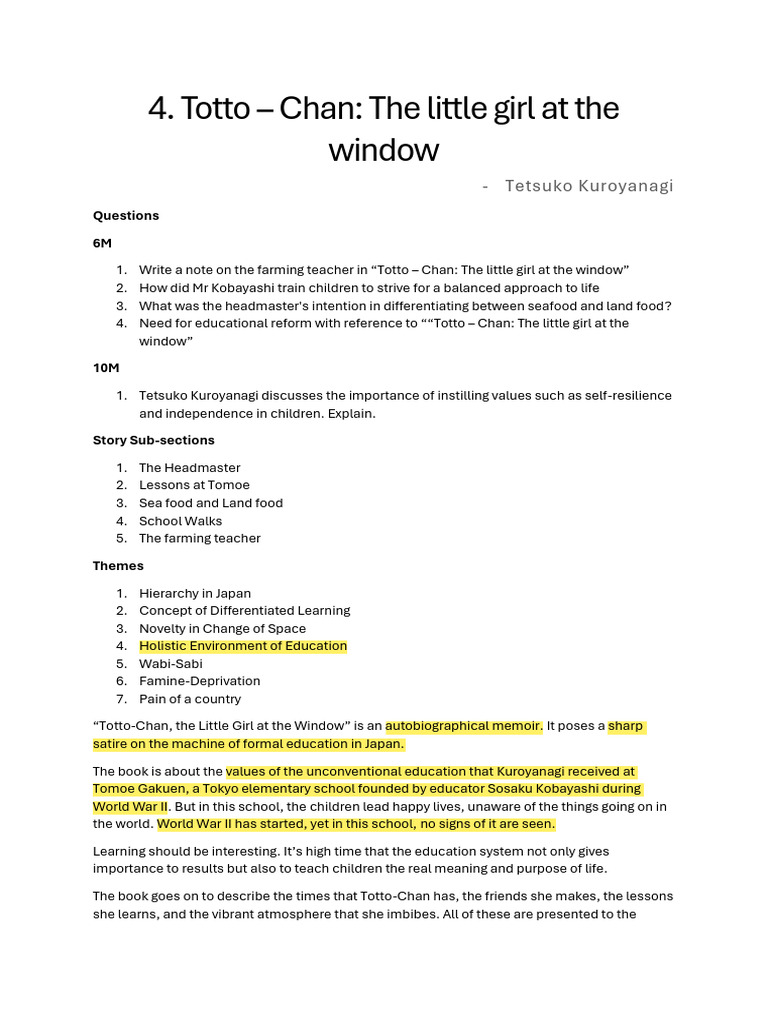 Totto Chan by Tetsuko Kuroyanagi | PDF