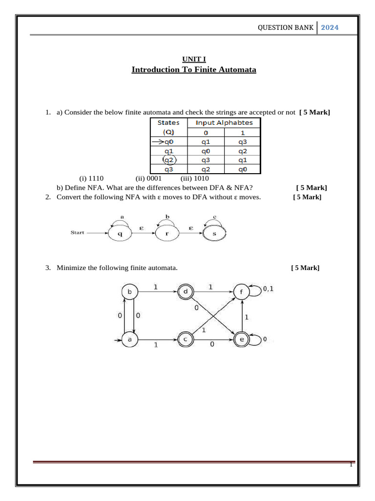 Ques Bank-Formal Languages and Automata Theory - Final | PDF | Linguistics | Models Of Computation