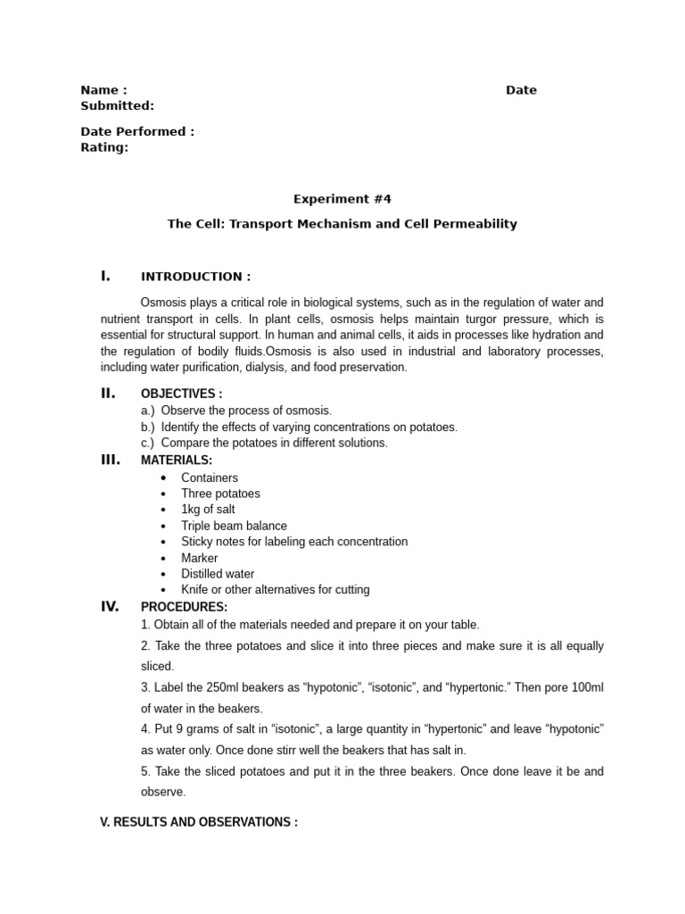 General Biology lab 4: Transport Mechanism and Cell Permeability | PDF