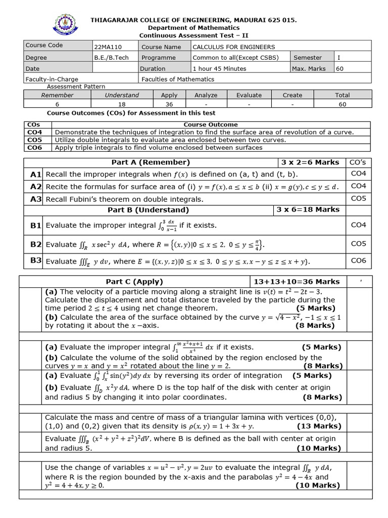Calculus Assessment Test II Overview | PDF | Integral | Area