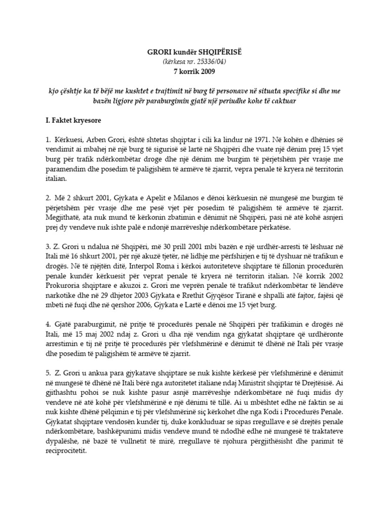 CASE OF GRORI v. ALBANIA - [Albanian Translation] summary by the ...