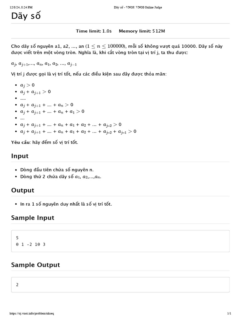 Dãy Số - VNOJ - VNOI Online Judge | PDF