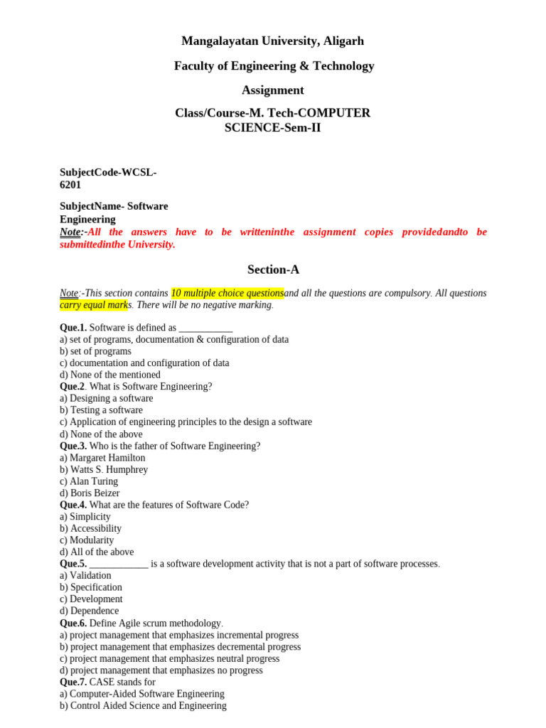 Assignment Software Engineering-1 | PDF | Software | Software Development Process