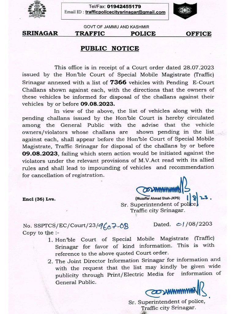 Vehicle Pending Challans List | PDF