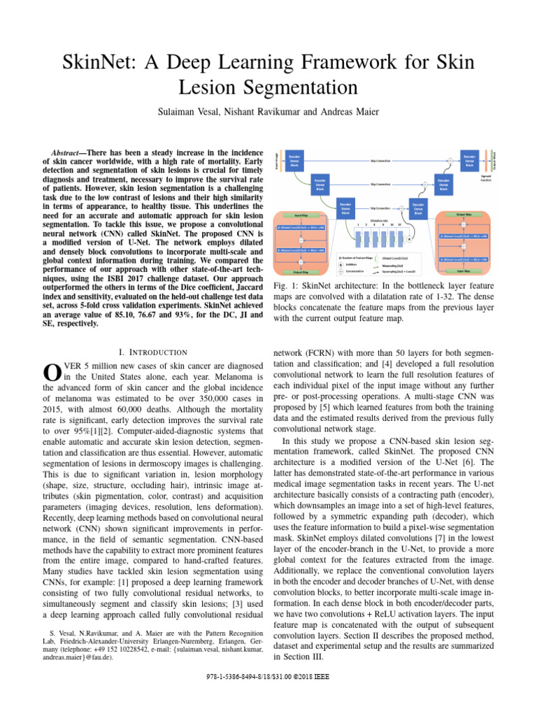 SkinNet A Deep Learning Framework For Skin Lesion Segmentation | PDF | Image Segmentation | Deep ...