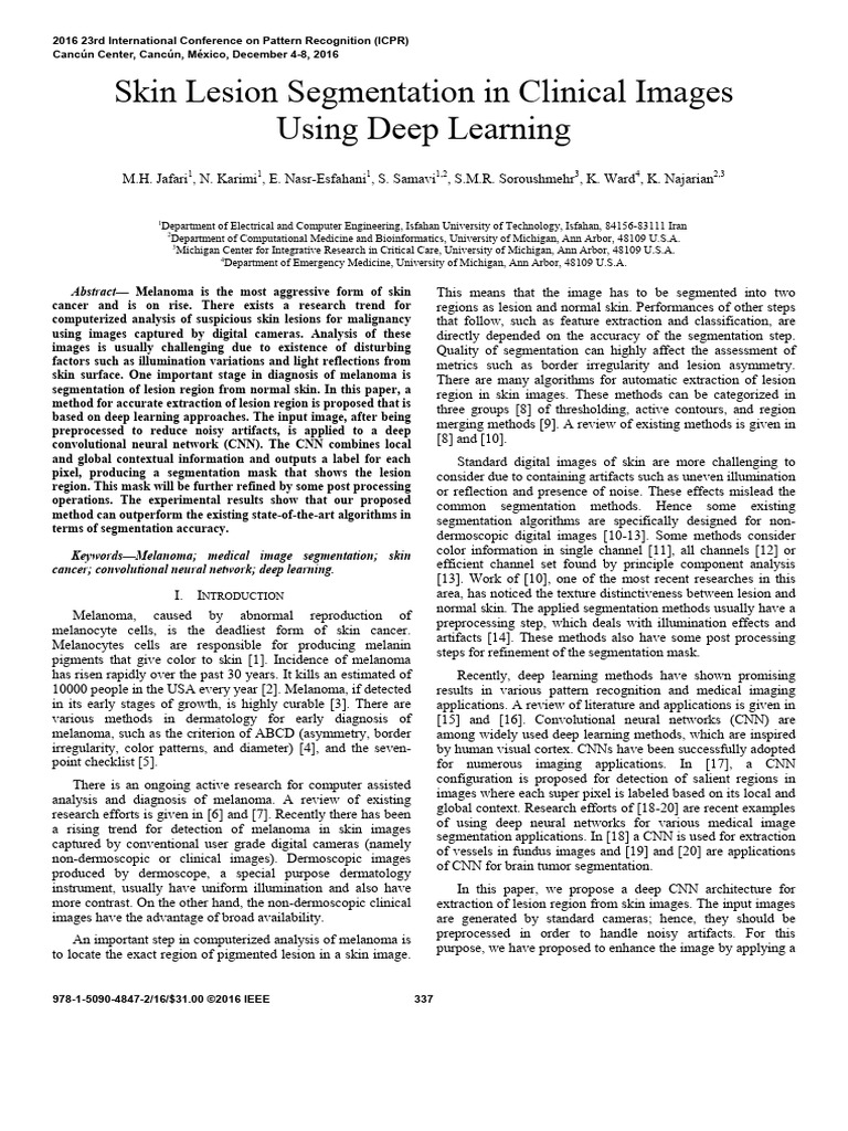 Skin Lesion Segmentation in Clinical Images Using Deep Learning | PDF | Image Segmentation ...
