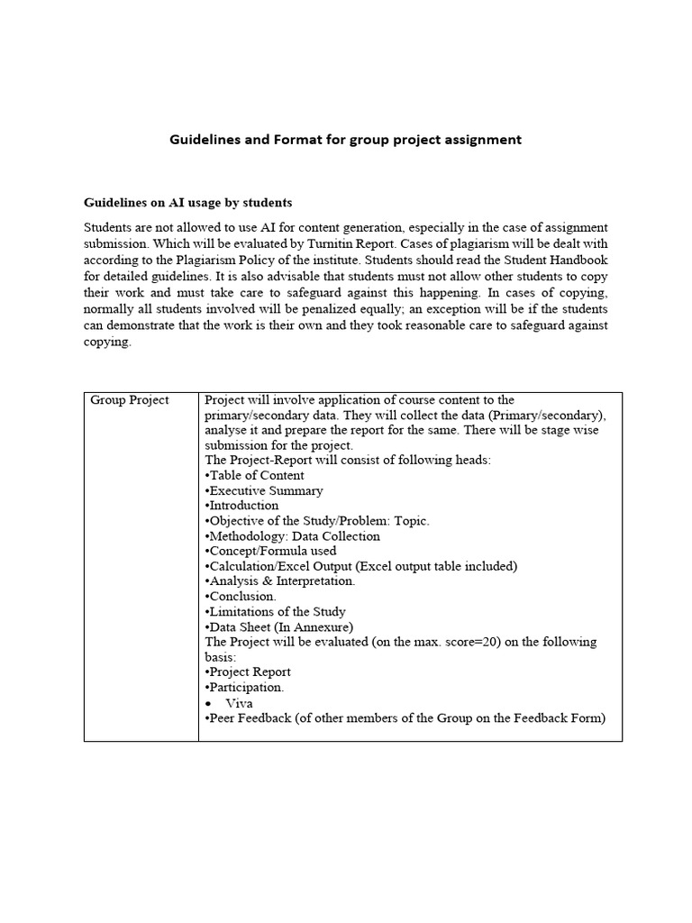 Guidelines and Format for group project assignment | PDF
