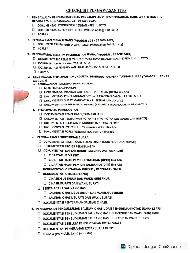CEKLIST PENGAWASAN PTPS PILKADA 2024 | PDF