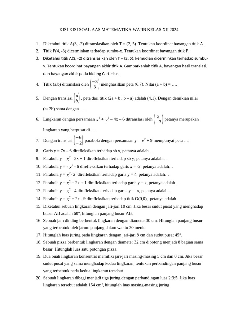 Kisi-kisi Soal AAS Mat wajib | PDF