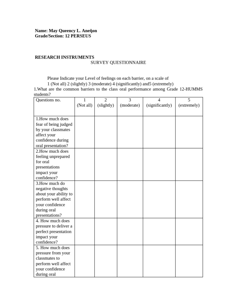 Acads Research Insyrument | PDF | Public Speaking | Anxiety