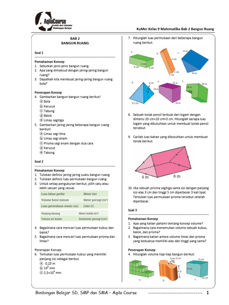 Kelas 9 Matematika Bab 2 Bangun Ruang Kumer 2022 | PDF