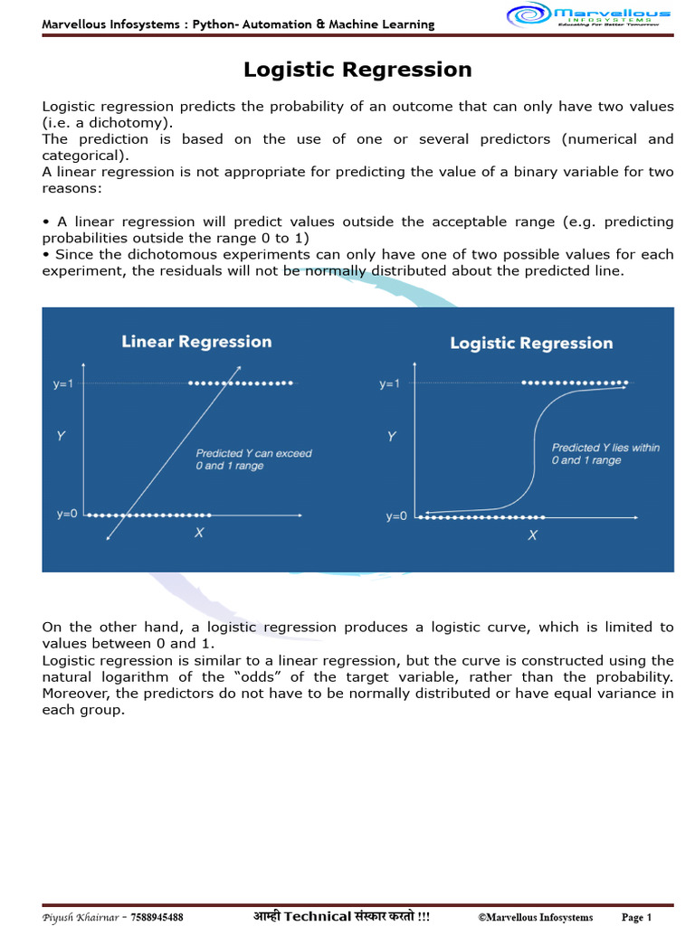 Marvellous Infosystems Machine Learning - Logistic Regression | PDF | Logistic Regression ...