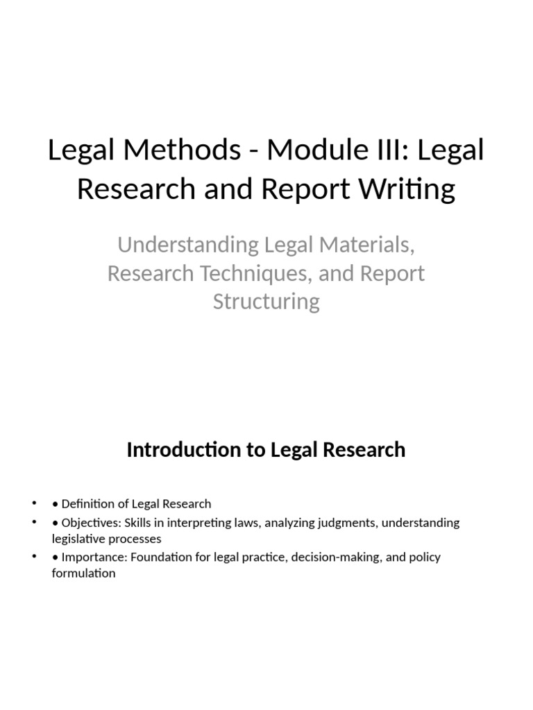 Legal Research & Report Writing Guide | PDF | Methodology | Precedent