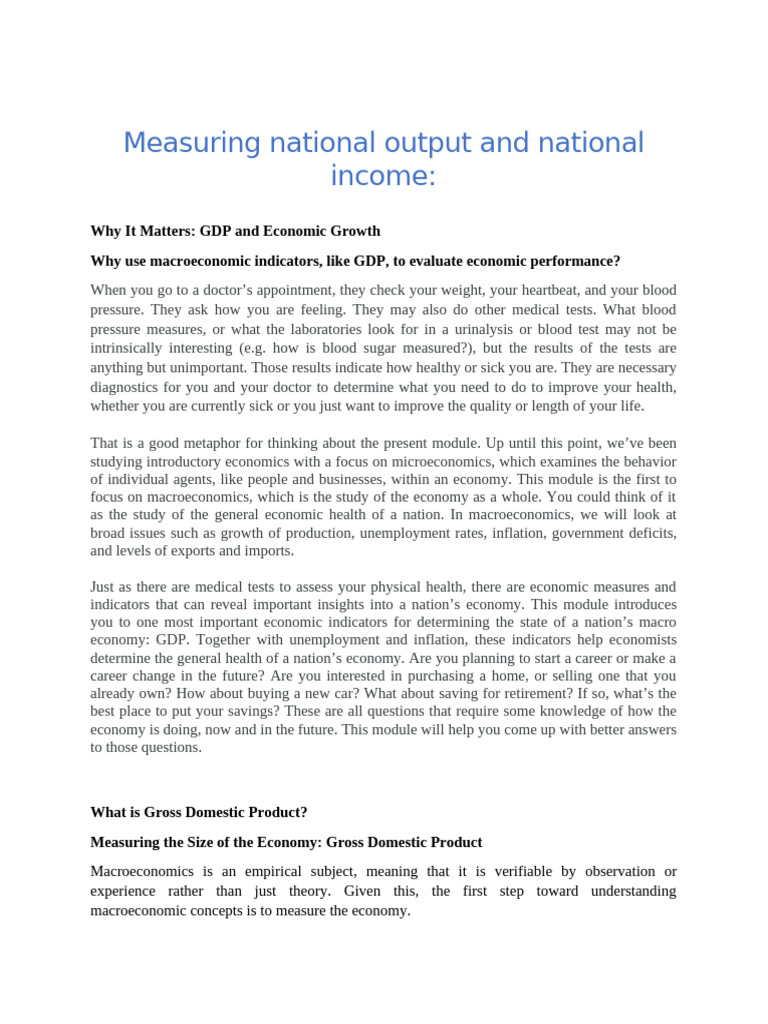 WEEK 2 LECTURE Measuring National Output and National Income | PDF ...