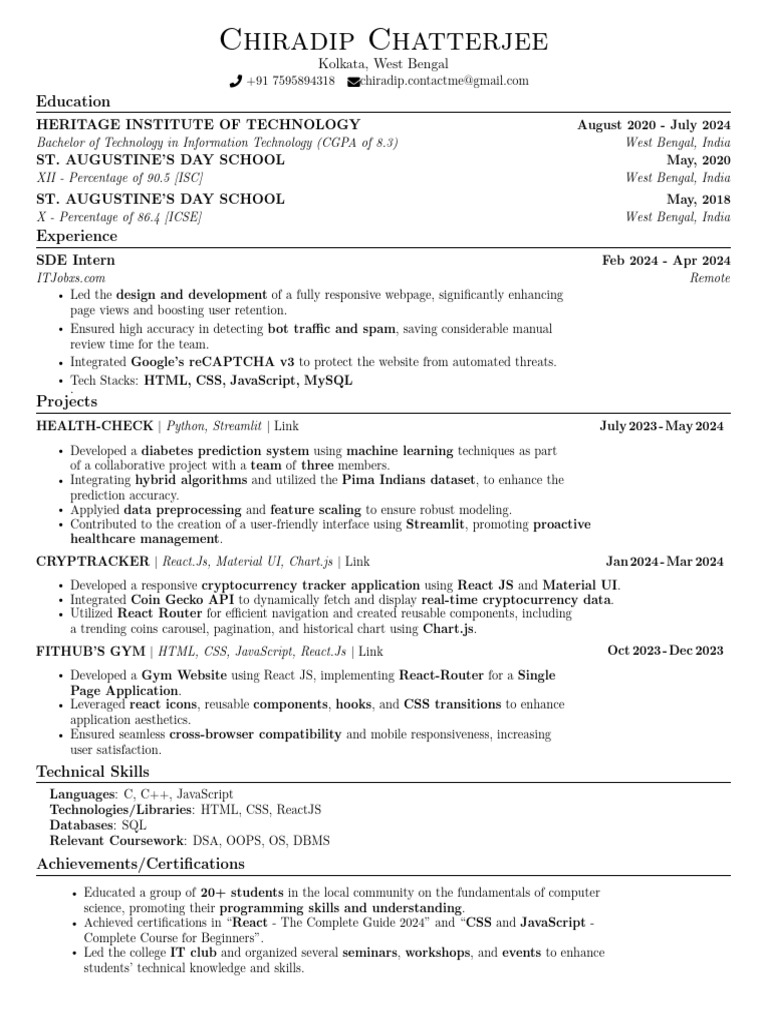 Chiradip_Resume | PDF | Databases | Computing