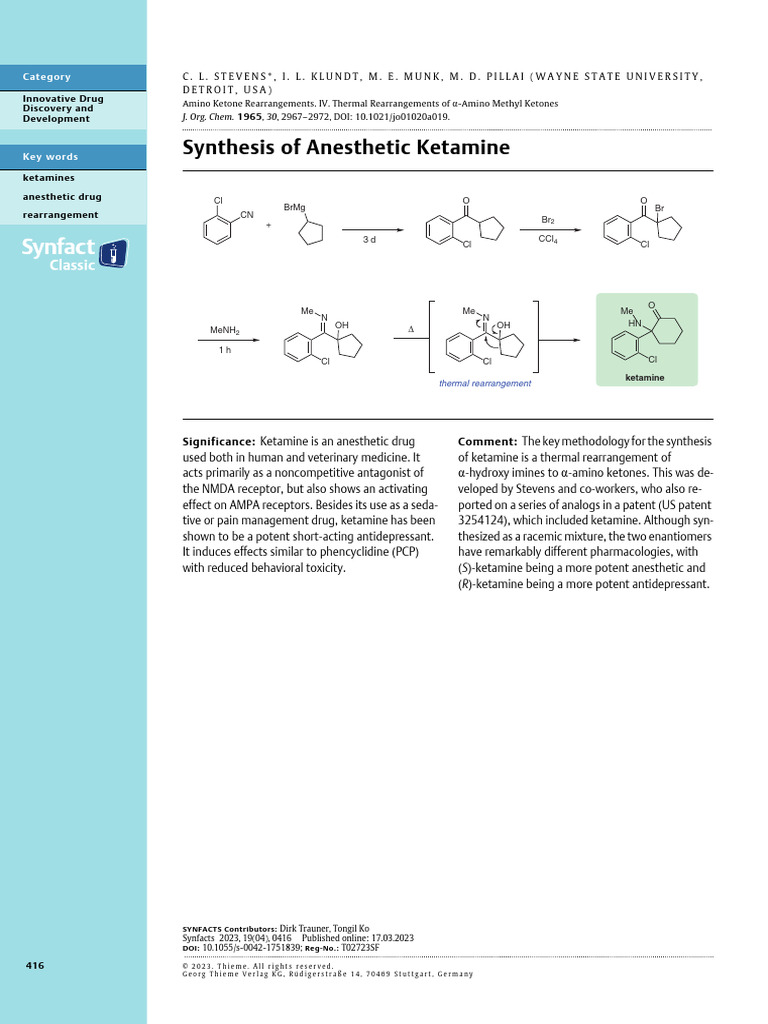Ketamine | PDF | Phencyclidine | Medicinal Chemistry