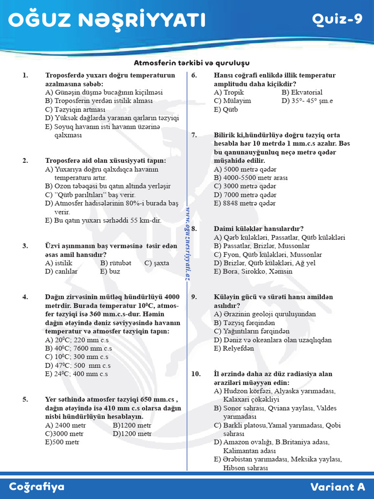 Quiz 9 A Variant | PDF