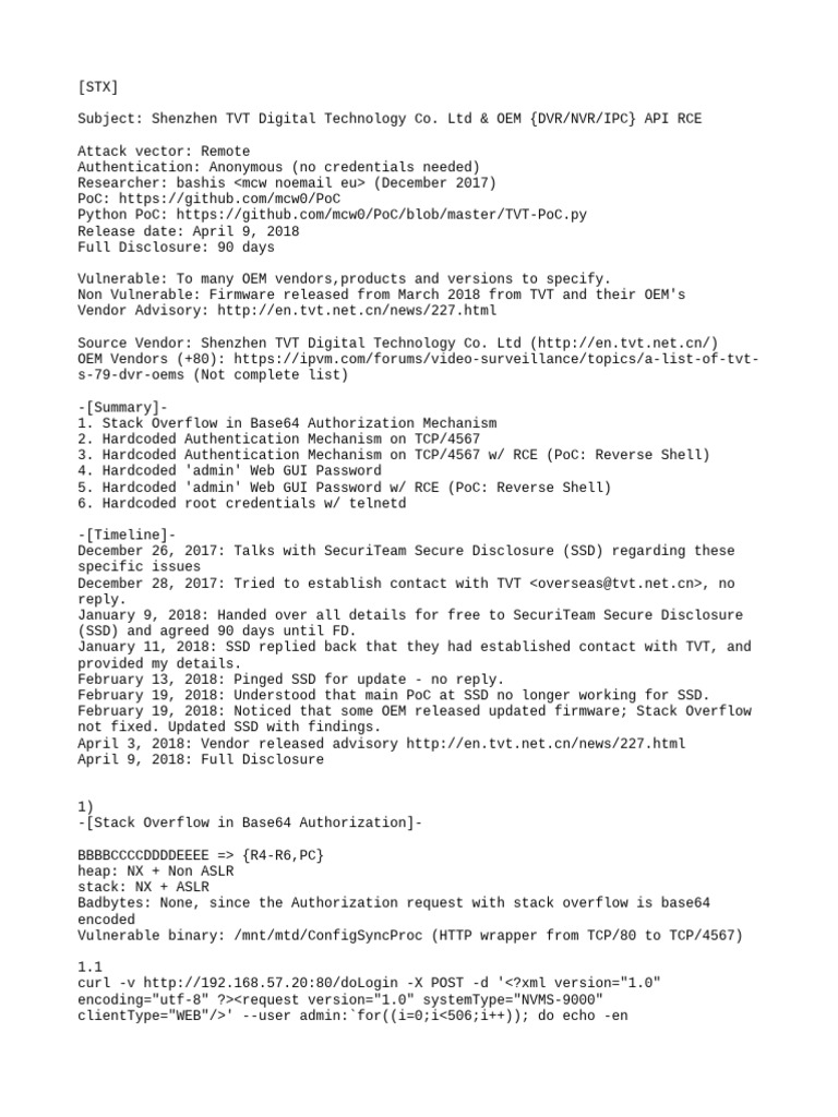 TVT_and_OEM_IPC_NVR_DVR_RCE_Backdoor_and_Information_Disclosure | PDF | Application Layer ...