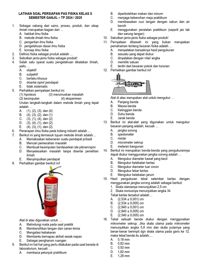 Latihan Soal Persiapan Pas Fisika Kelas X | PDF