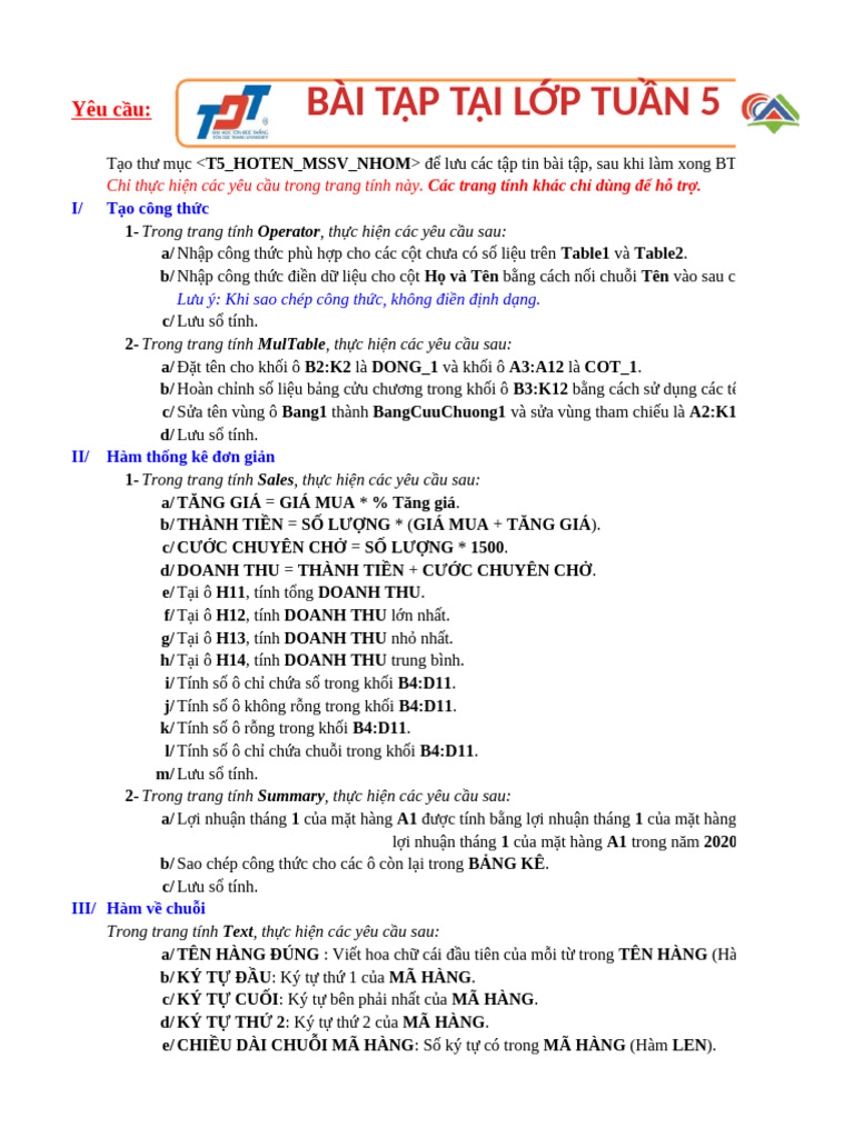 Bai Tap Tai Lop Tuan 5 | PDF