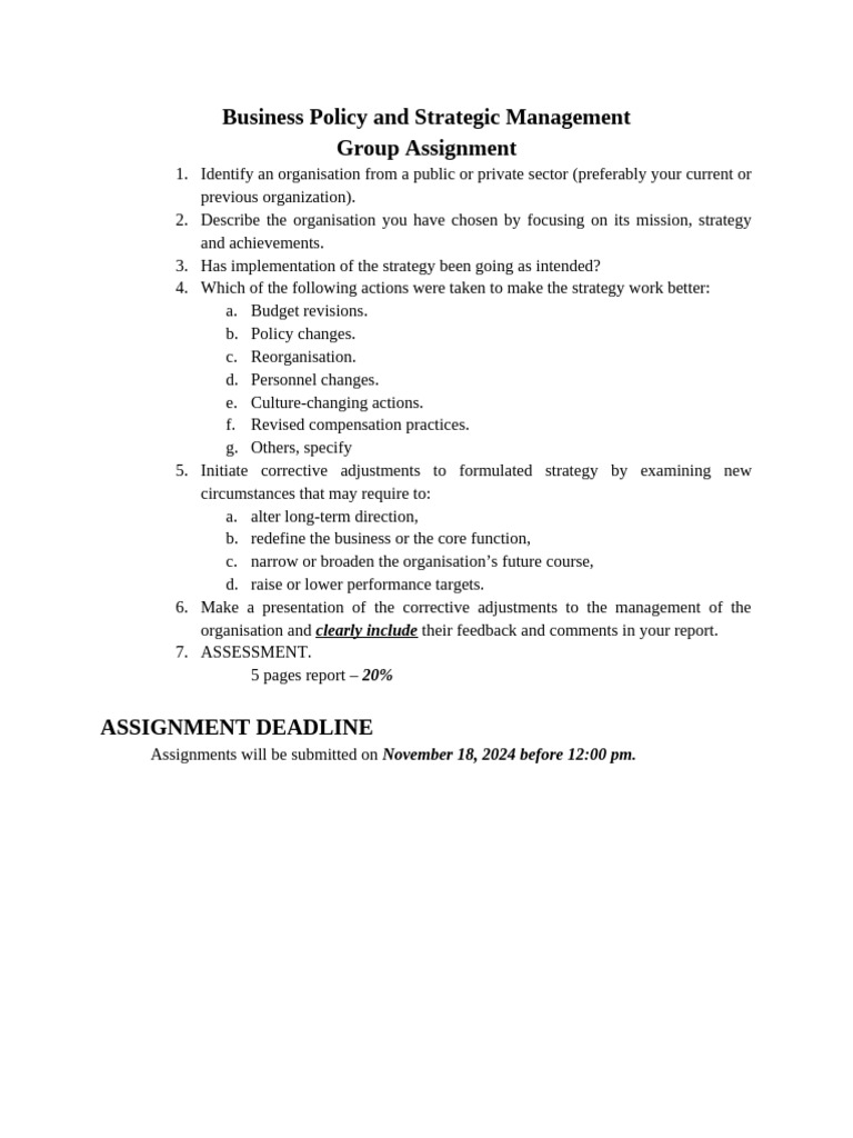 Strategic Management Assignment | PDF