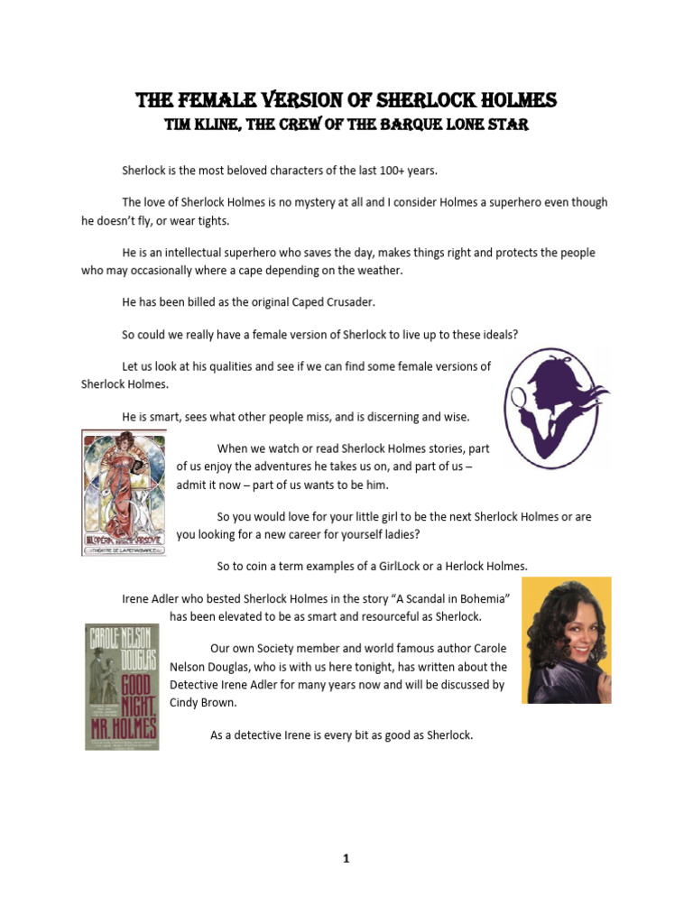 female_versions_of_sherlock_holmes_--_tim_kline | PDF | Sherlock Holmes | A Scandal In Bohemia