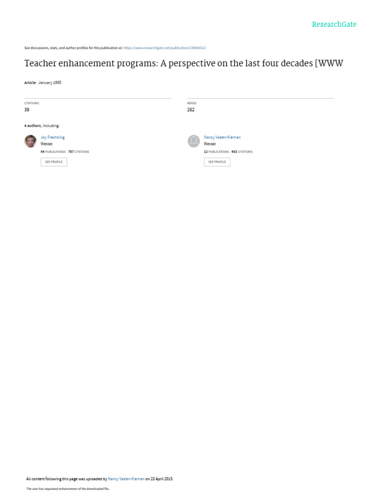 Teacher Enhancement Programs A Perspective On The Last Four Decades ...