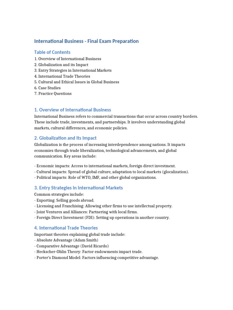 International Business Study Guide | PDF | Market (Economics ...