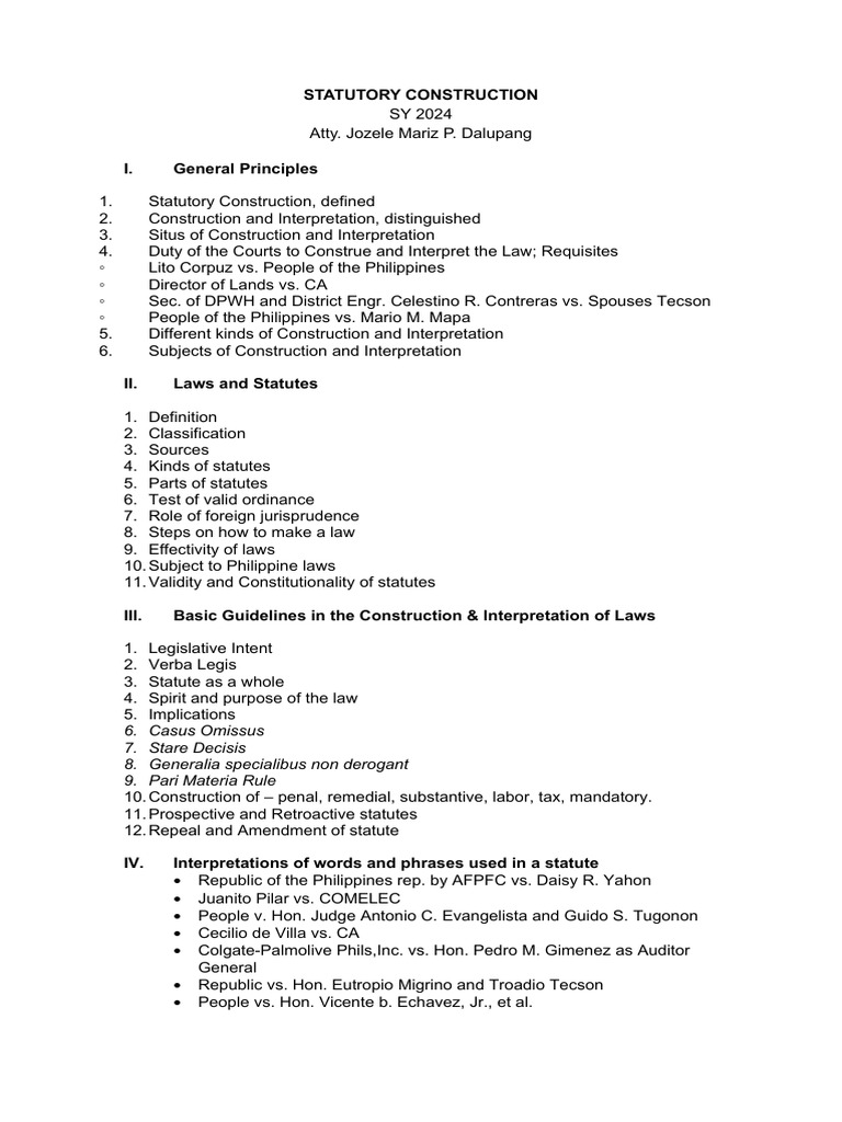 STATUTORY-CONSTRUCTION-SYLLABUS (1) | PDF | Statutory Interpretation ...