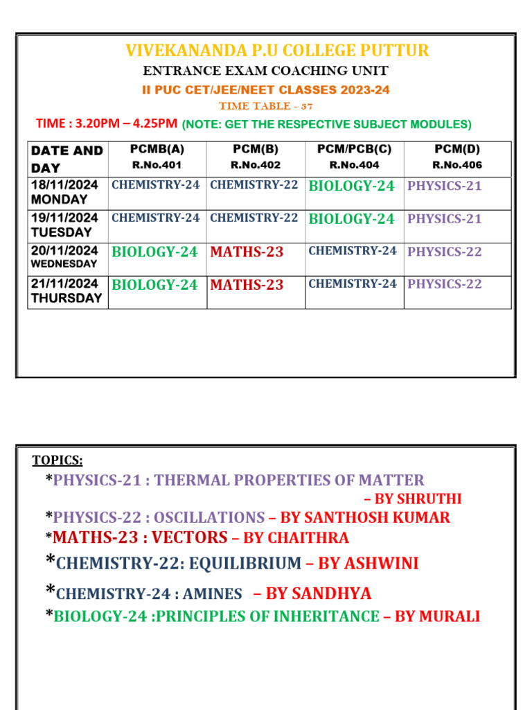 Time Table 37 II Pu 2024-25 | PDF