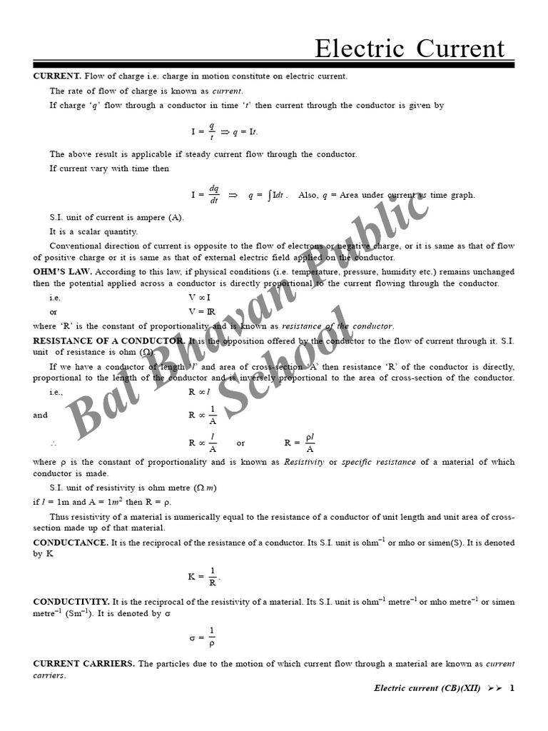 current electricity | PDF | Electrical Resistance And Conductance | Electrical Resistivity And ...