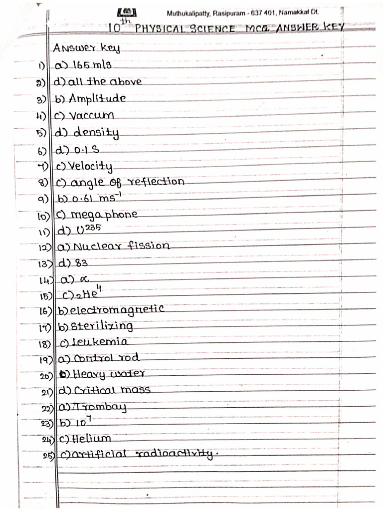 10 TH Physics One Mark | PDF