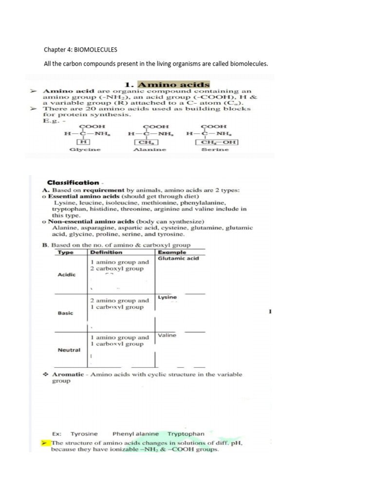 Chapter 4: BIOMOLECULES All The Carbon Compounds Present in The Living ...