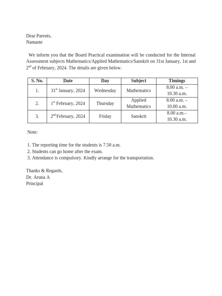 Board Practical Exam Schedule 2024 | PDF