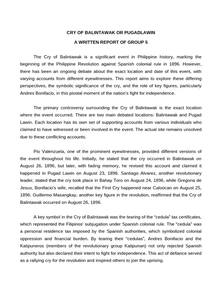 Written Report of Group 5 RPH | PDF | Wars Of Independence | Philippines