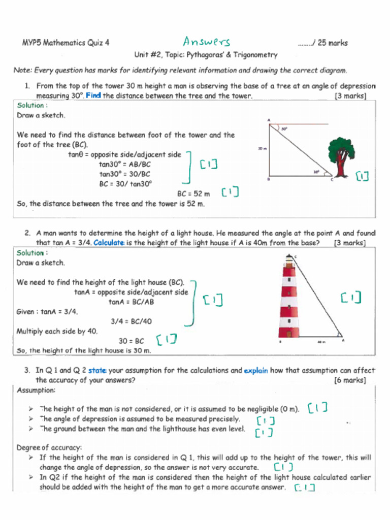 Quiz 4 - Trigonometry Answers | PDF