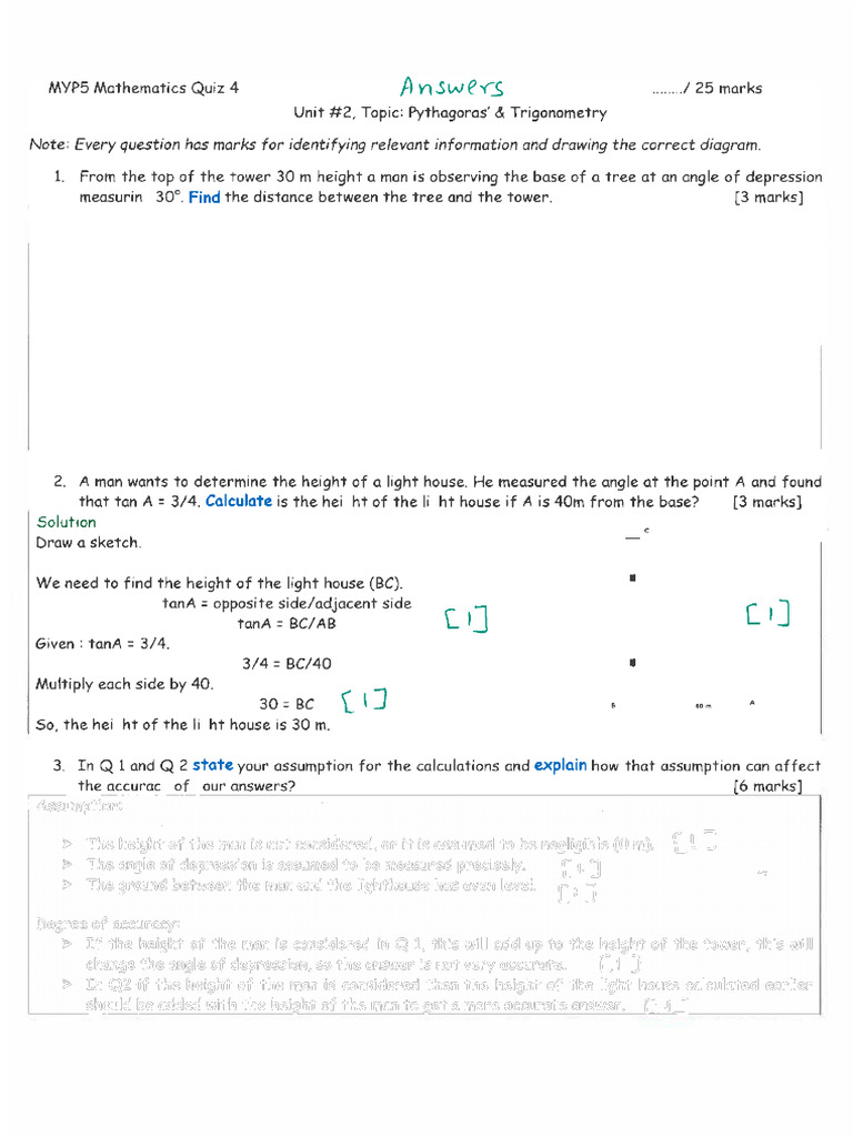 Quiz 4 - Trigonometry Answers | PDF