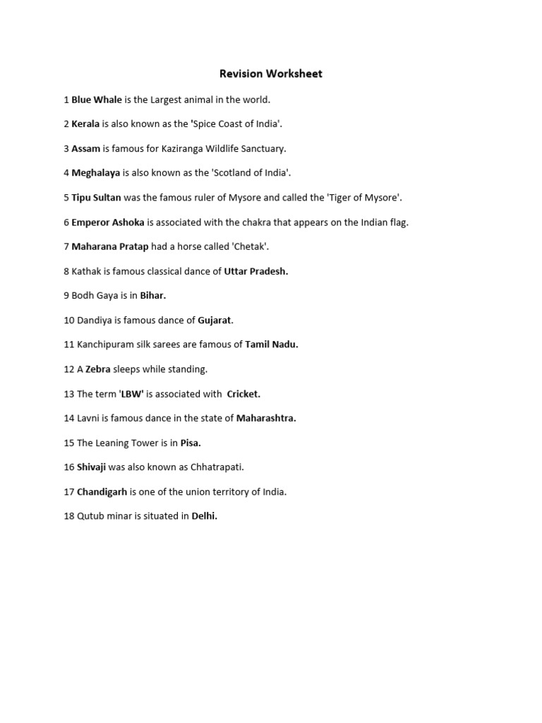 GK Revision Worksheet3 | PDF