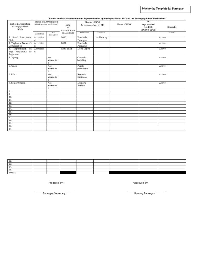 Barangay Tagbuane Cso Monitoring 2024 | PDF | Advocacy | Public Sphere