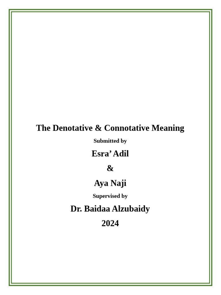 Denotation & Connotation Esra' & Aya (1) | PDF | Word | Linguistics