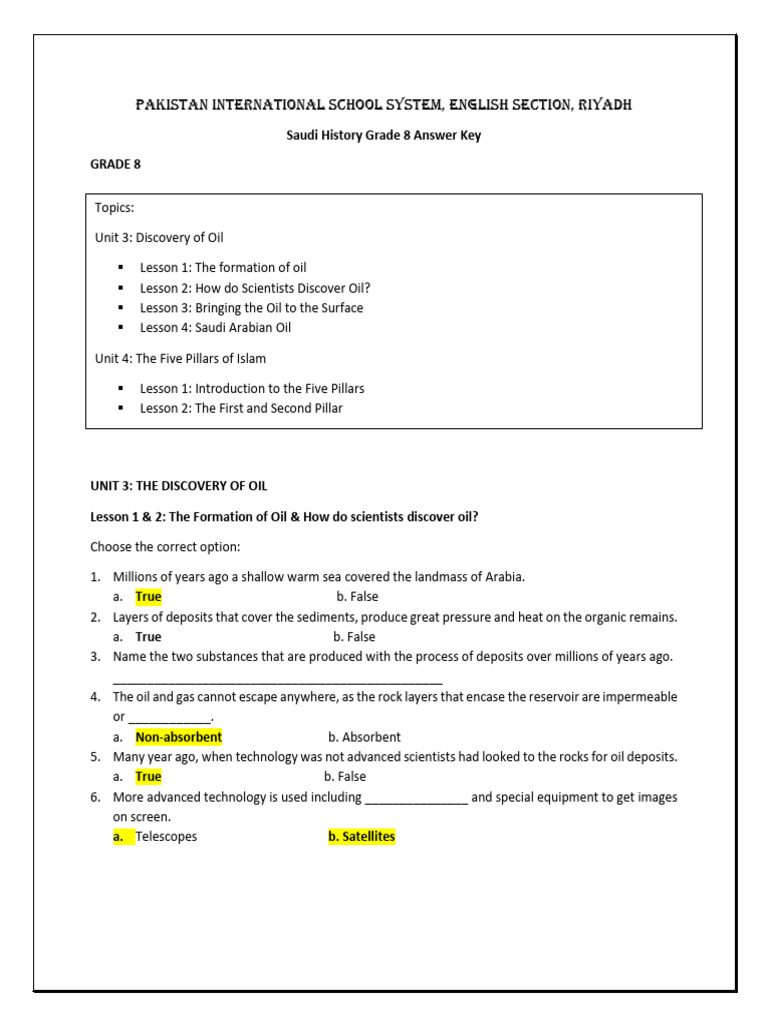 Grade-8-Saudi History Worksheet Answer Key First Term 2024-25 | PDF ...