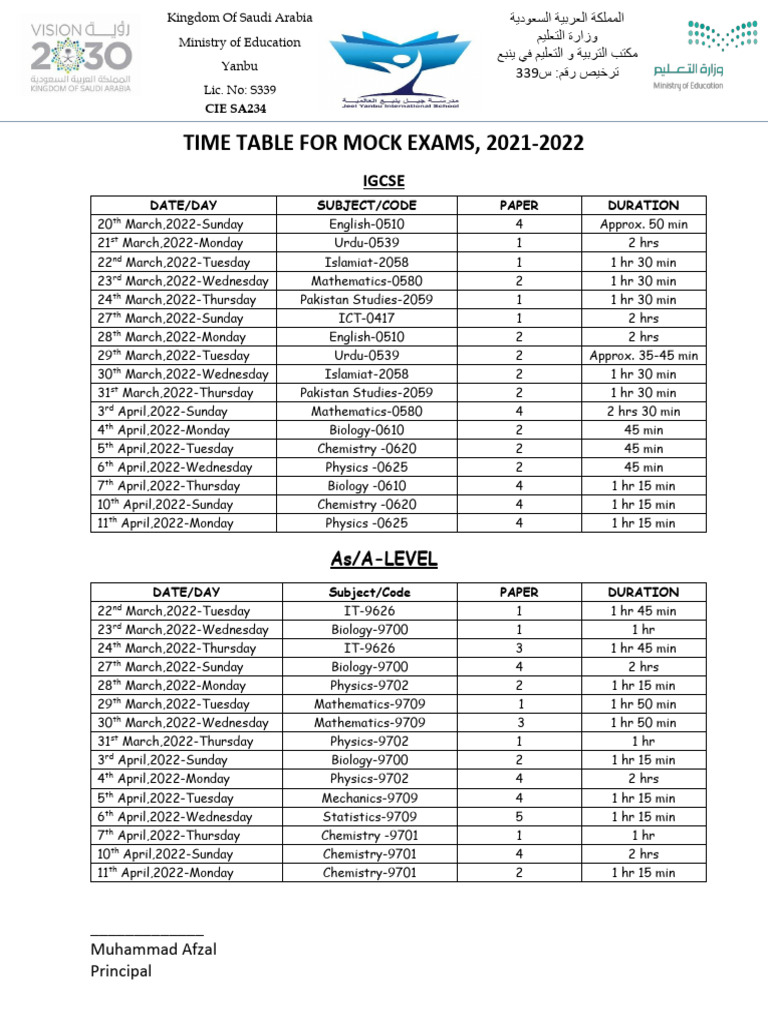 Mock Schedule 2021-22 | PDF
