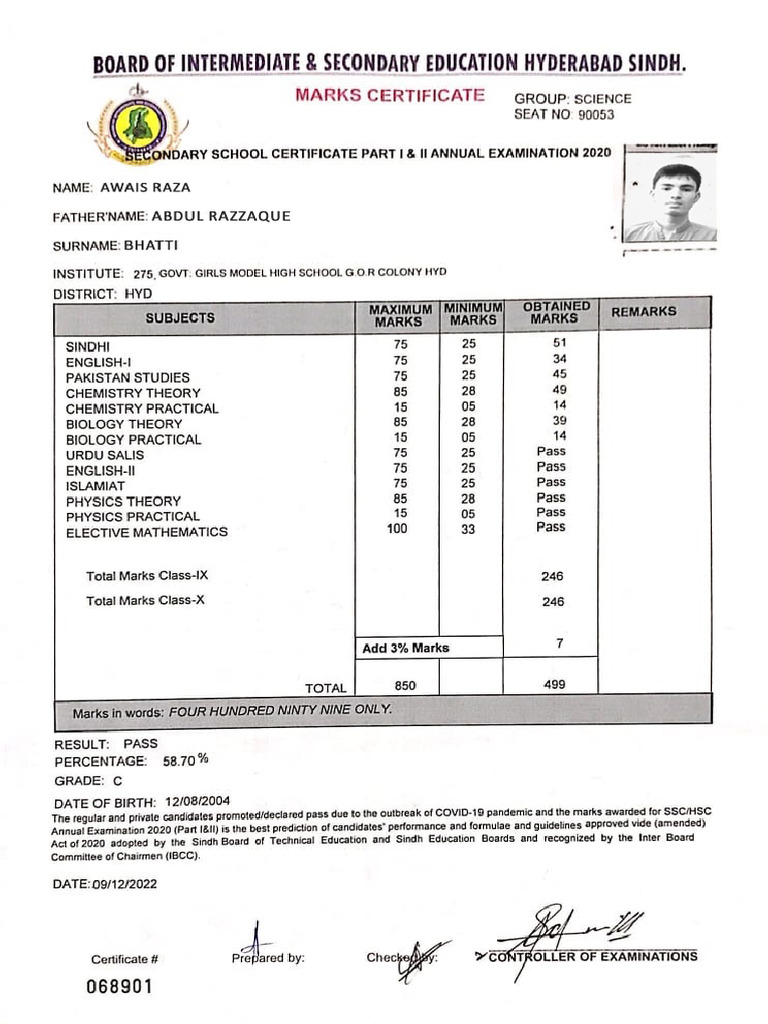 Awais Marksheet | PDF